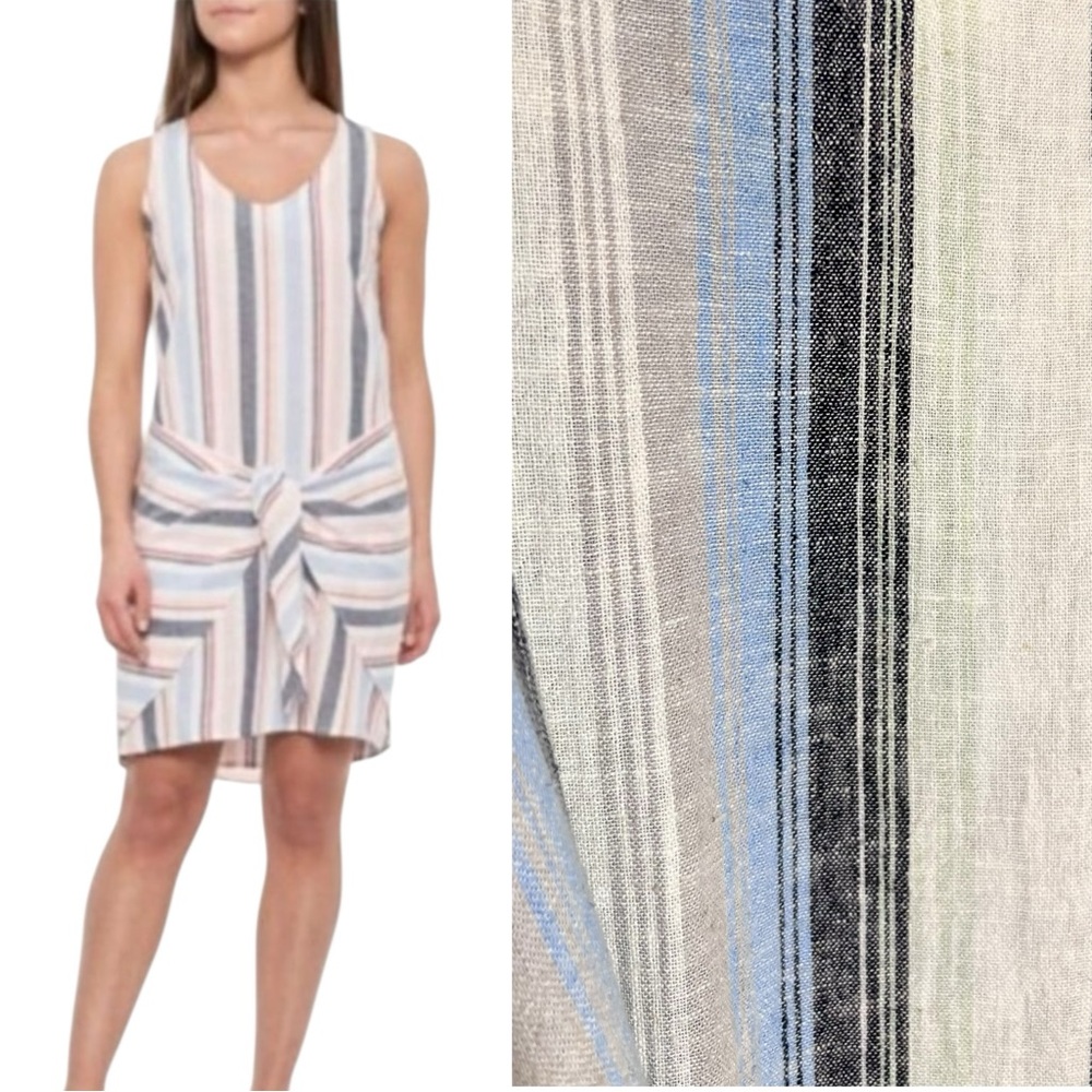 Anthropologie Drew Morgan Linen Blend Tie-Front Strip… - Gem